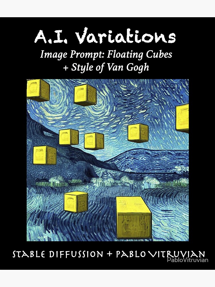 "Floating Cubes + Van Gogh + Stable Diffusion, Dall-e, Midjourney - Ai Generated Art" Magnet for ...