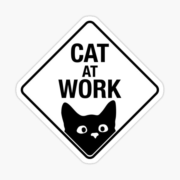 "Curious Cat at Work - Cat Sign - Black White" Sticker for Sale by ...