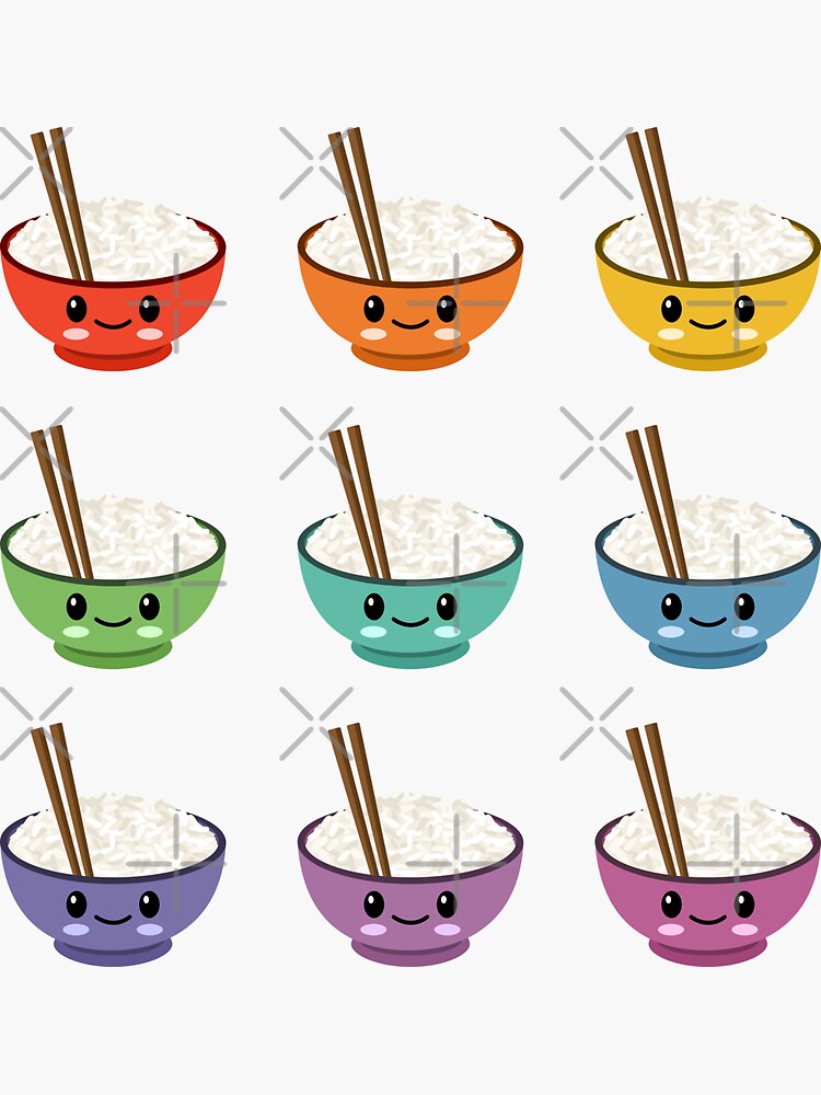 "Kawaii Rice Bowls Cute Adorable Food Fun Icon Sticker Pack" Sticker ...
