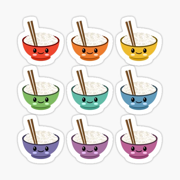 "Kawaii Rice Bowls Cute Adorable Food Fun Icon Sticker Pack" Sticker ...