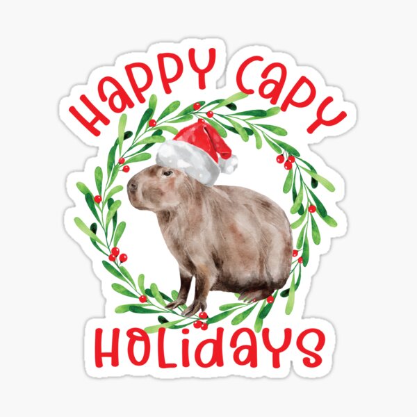 "Cute Happy Capy Holidays Capybara" Sticker for Sale by FlutteringWings ...