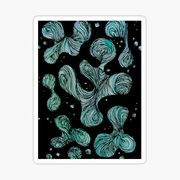 "Aqua Blue Line Art Swirl Blobs in the Night" Sticker for Sale by ...