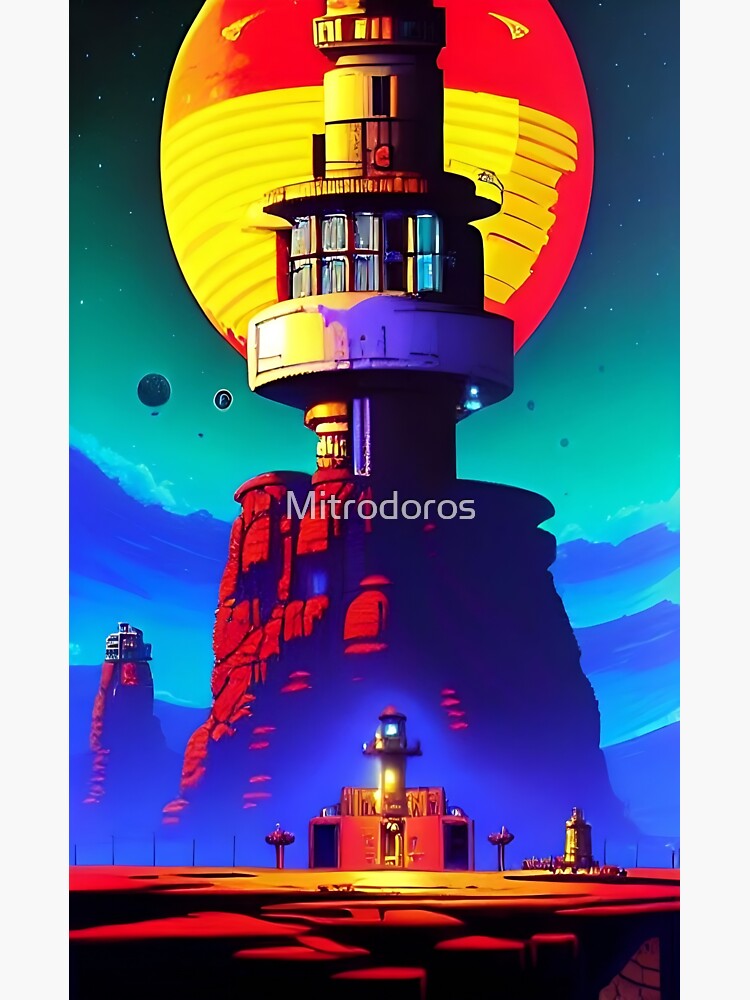 "Alien lighthouse landscape #4" Sticker for Sale by Mitrodoros | Redbubble