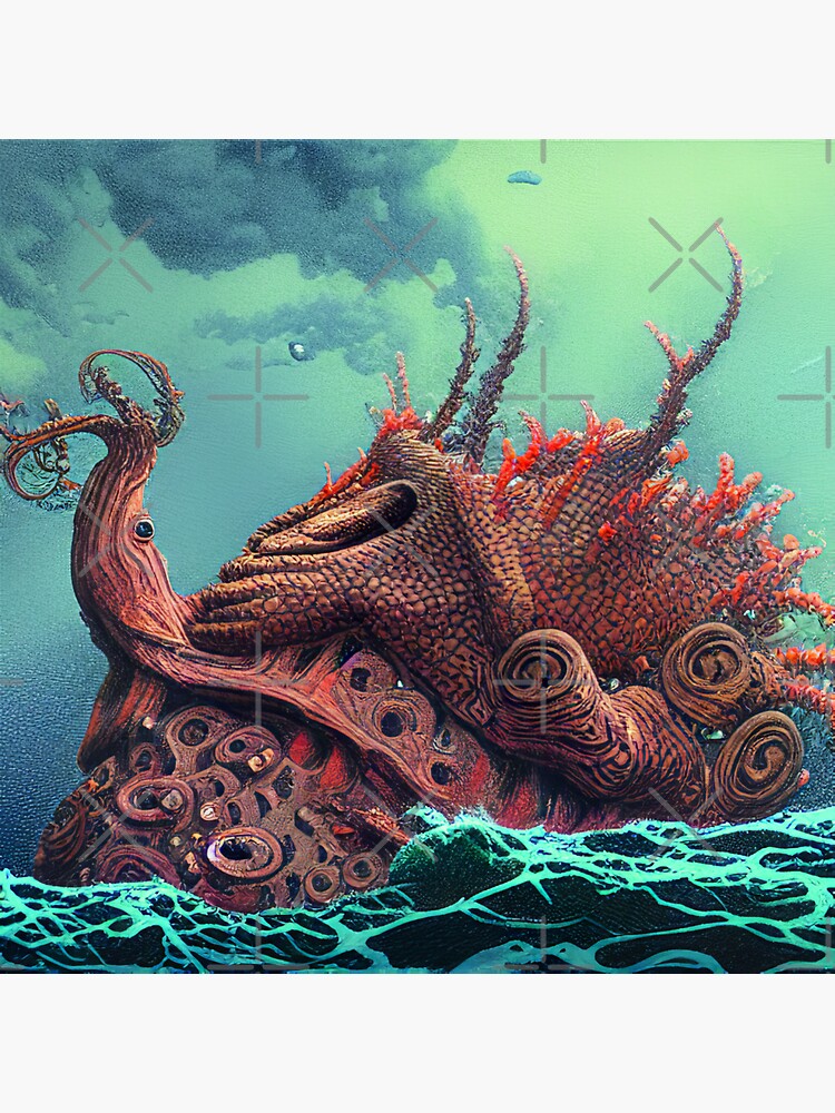 "Digital Painting Of a Mythical Deep Ocean Creature Attack" Sticker for ...