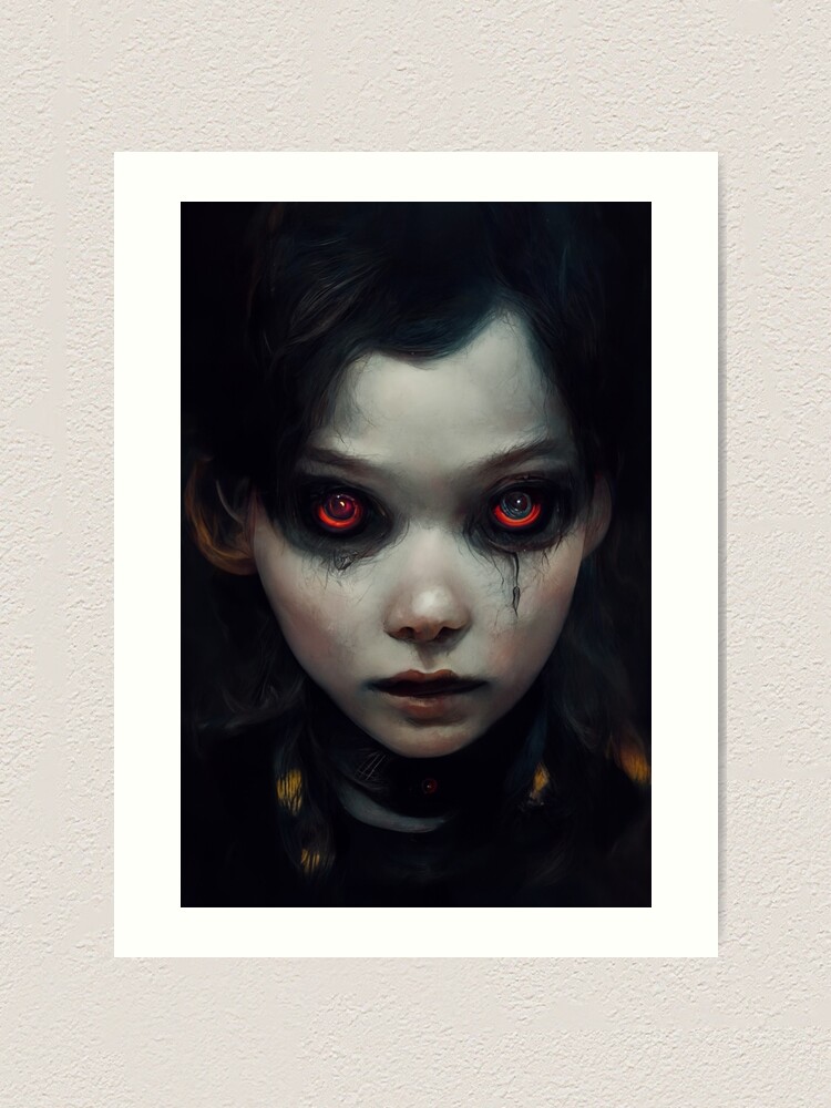 "Cute emo goth girl with glowing red eyes - AI Art" Art Print for Sale ...