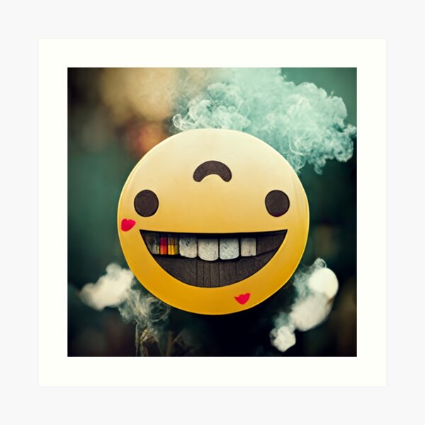 "Happy stoned, smoking smiley laughing - AI Art" Art Print for Sale by ...