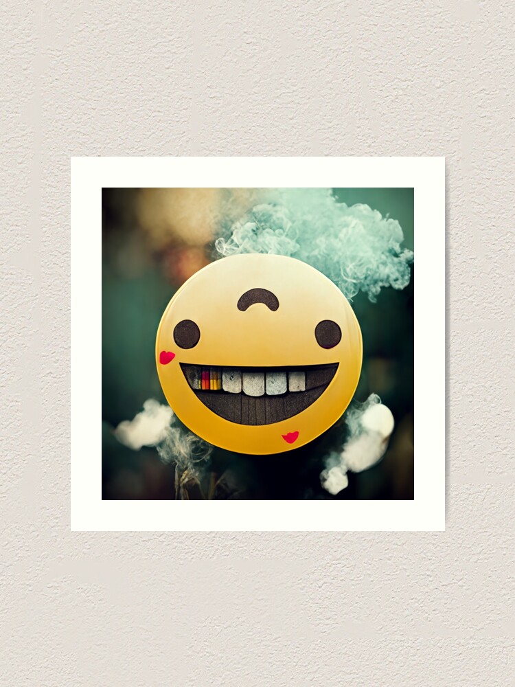 "Happy stoned, smoking smiley laughing - AI Art" Art Print for Sale by ...