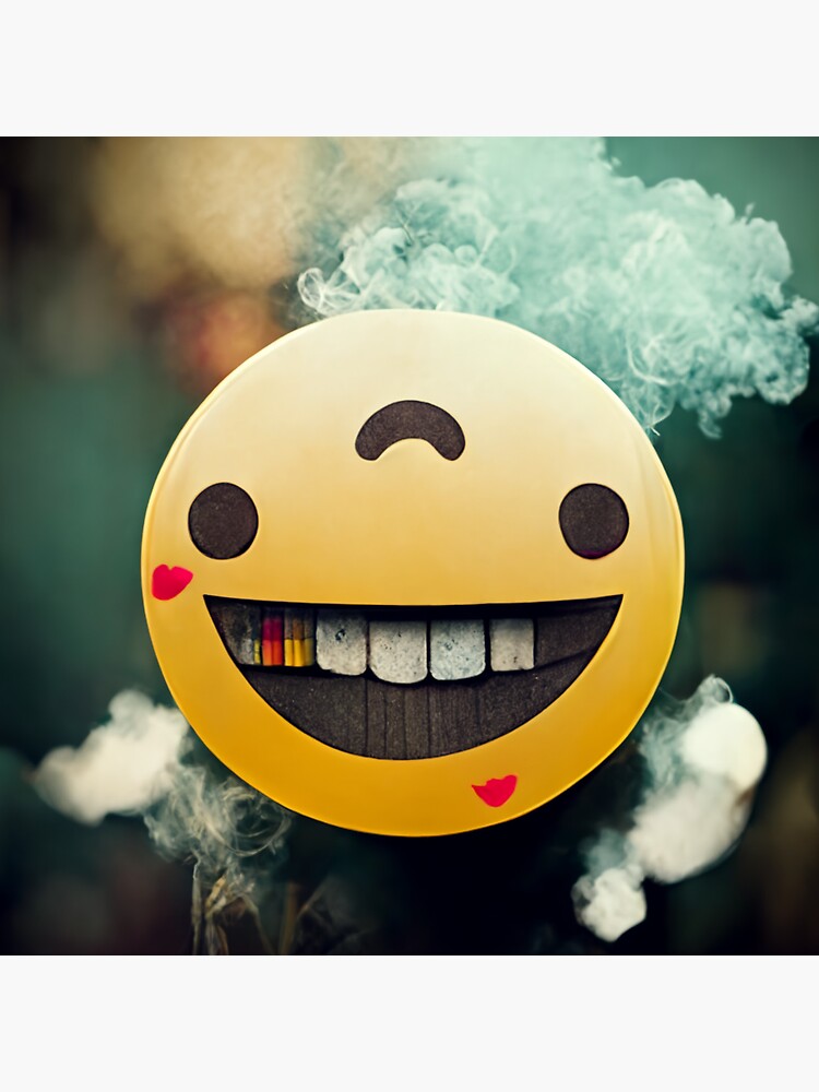 "Happy stoned, smoking smiley laughing - AI Art" Sticker for Sale by ...