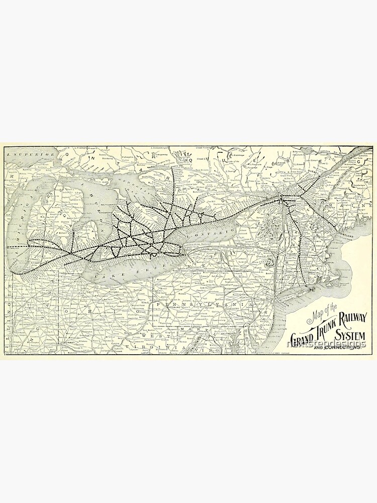 "Map of Grand Trunk Railway System and Connections, 1885" Sticker for ...