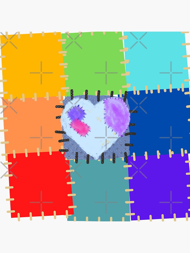 " Colorful Patch Work "heart emoji patch work"" Sticker for Sale by ...