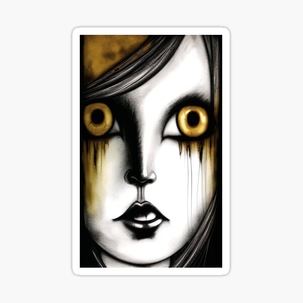 "Creeped Out Golden Grunge Doll Face Art" Sticker for Sale by ...