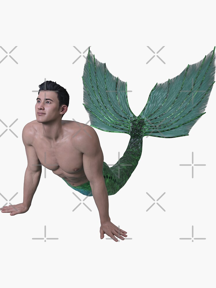 "fantasy handsome merman character design on white background" Sticker ...