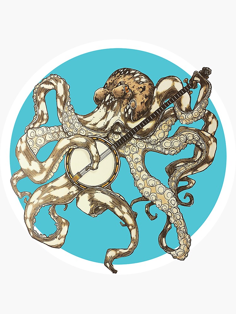 "Octopus Band: Banjo" Sticker for Sale by JanetKLee | Redbubble