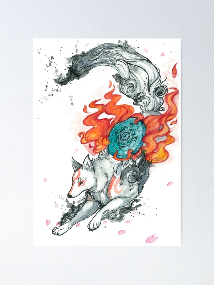 Poster « Okami aquarelle », par MonsterMaker | Redbubble