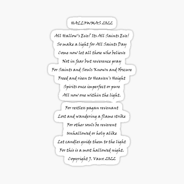 "Hallowmas 2022 Poem " Sticker for Sale by scholara | Redbubble