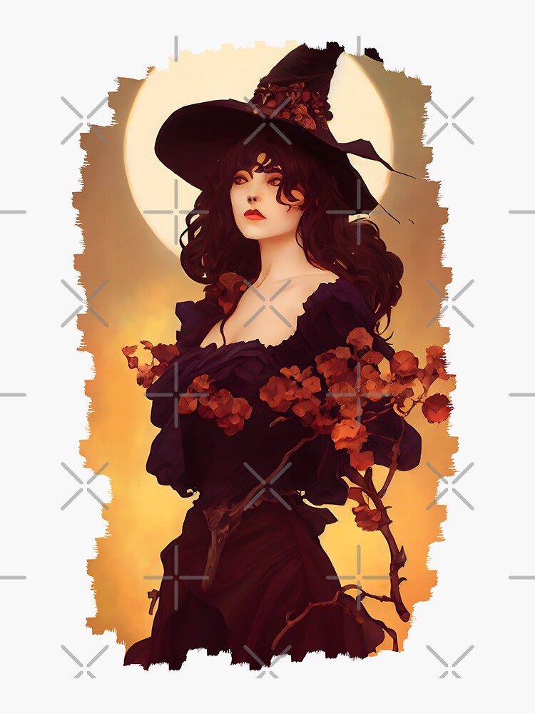 "Vintage Witch Dark Hair Felicity Moon Background Halloween Realistic ...
