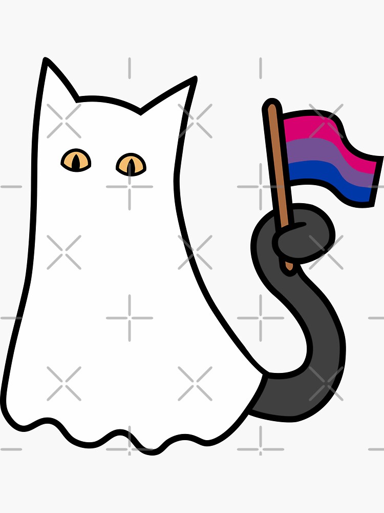 "Bisexual pride ghost cat with bi pride flag" Sticker for Sale by ...