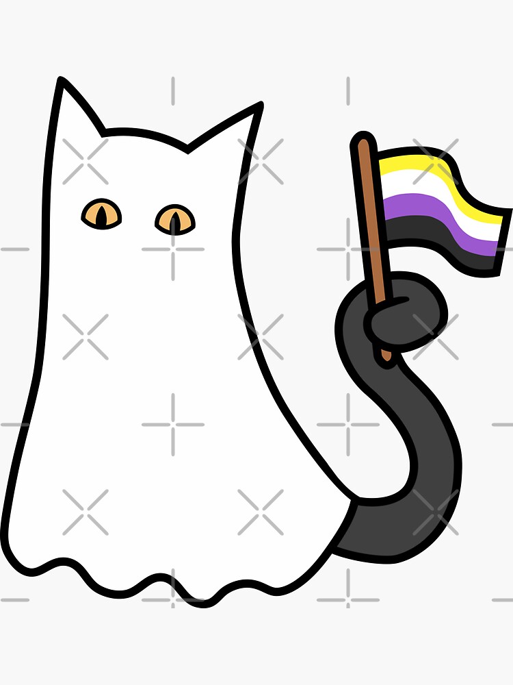 "Non binary pride ghost cat with pride flag" Sticker for Sale by lunyssa | Redbubble