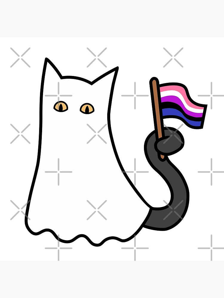 Genderfluid Pride Ghost Cat With Pride Flag Poster For Sale By