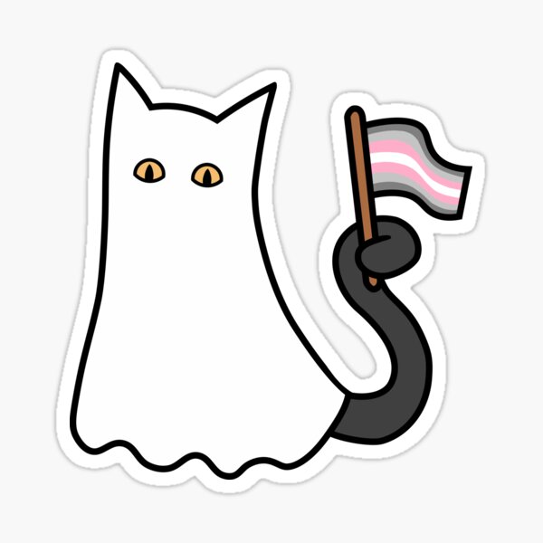 "Demigirl pride ghost cat with pride flag" Sticker for Sale by lunyssa ...