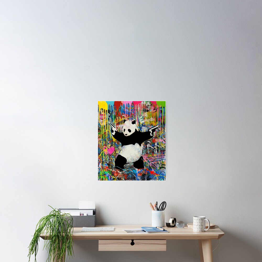 "Panda With Guns Stick Em Up - Pop Street Art Banksy" Poster for Sale ...