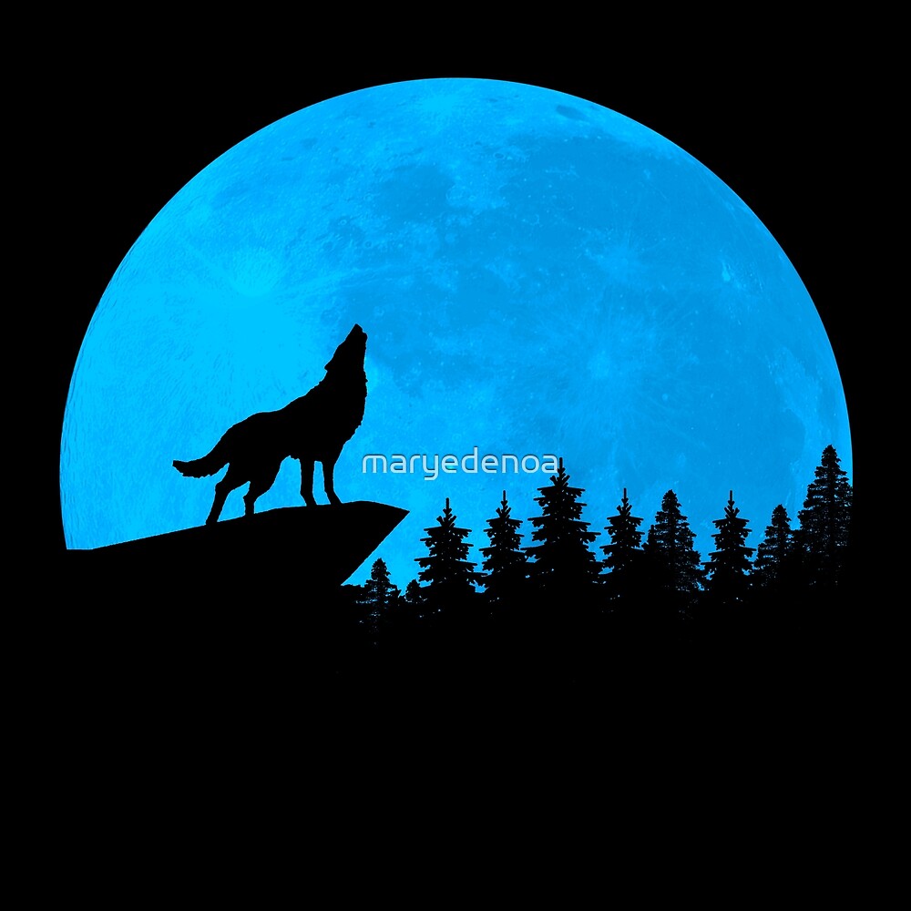 "Blue Moon Howling Wolf" by maryedenoa | Redbubble