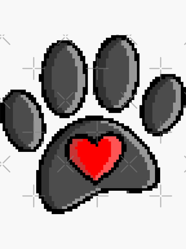 "Retro 80s Video Game 8 Bit Pixel Art Dog Paw Print" Sticker for Sale ...