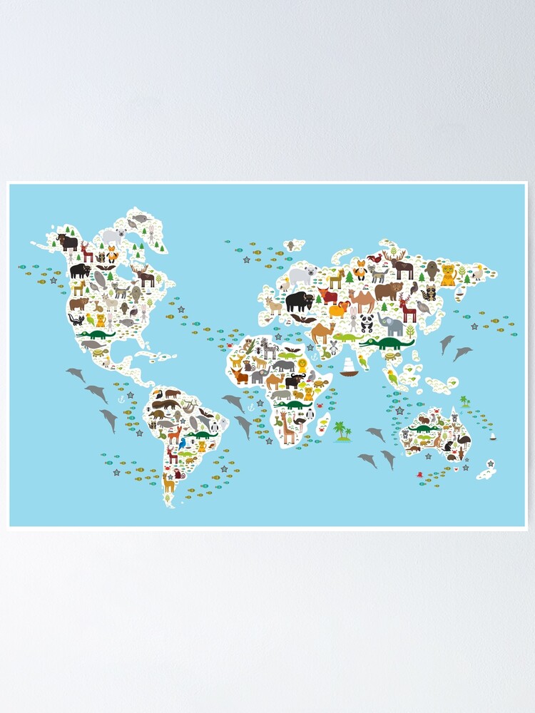 " animal world map " Poster for Sale by EkaterinaP | Redbubble