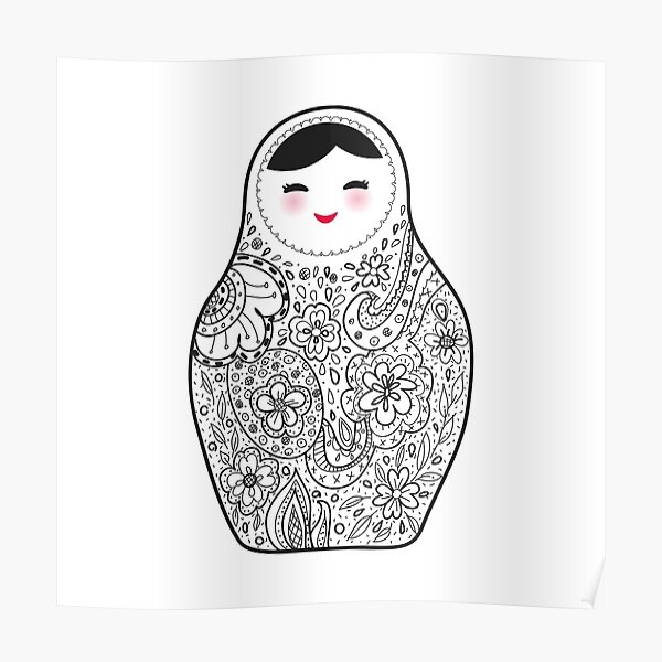 "Cute doll matrioshka Babushka on black background Babushka smiling ...