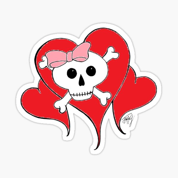 "Triple Heart Skully" Sticker for Sale by JinxiesWorld | Redbubble