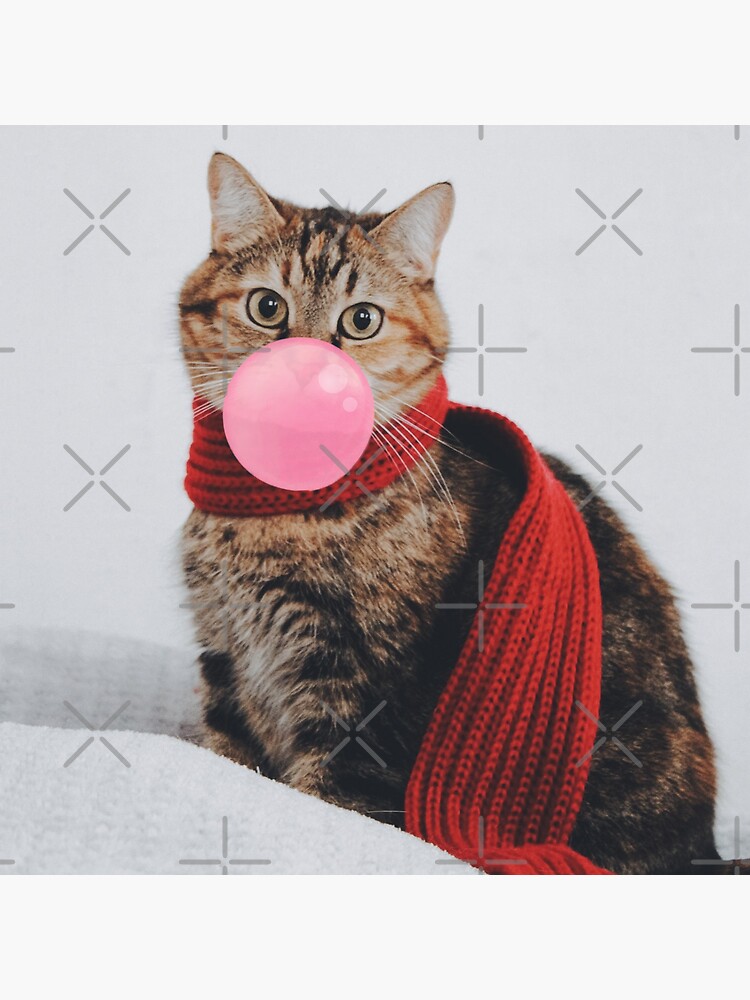 "Cat With Scarf Chewing Bubble gum" Sticker for Sale by NinniSilver ...