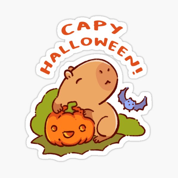 "Happy Halloween capybara, pumpkin and a bat Capy Halloween" Sticker ...