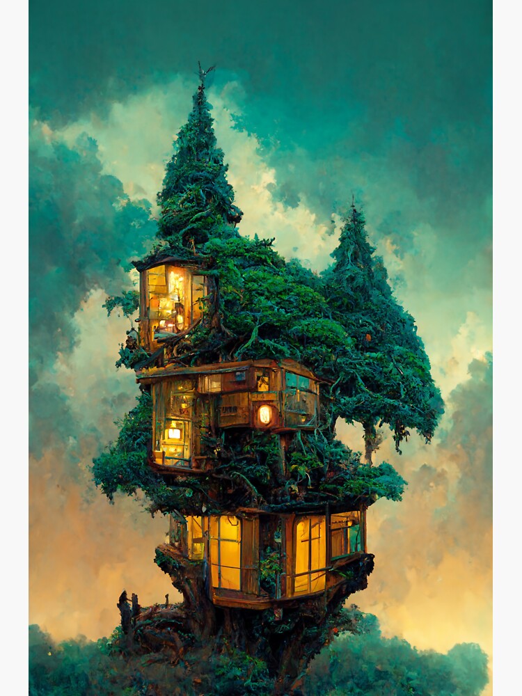 "A tree house drawing." Sticker for Sale by Maniock | Redbubble