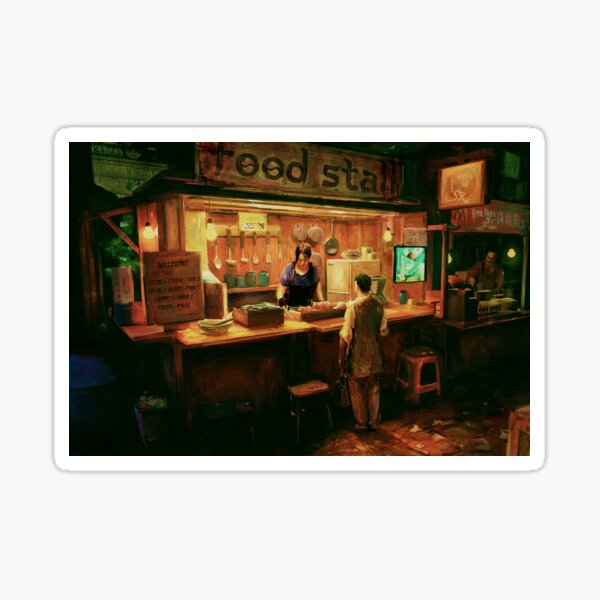 "Midnight Food Stall Painting" Sticker for Sale by RihuwaMidori | Redbubble