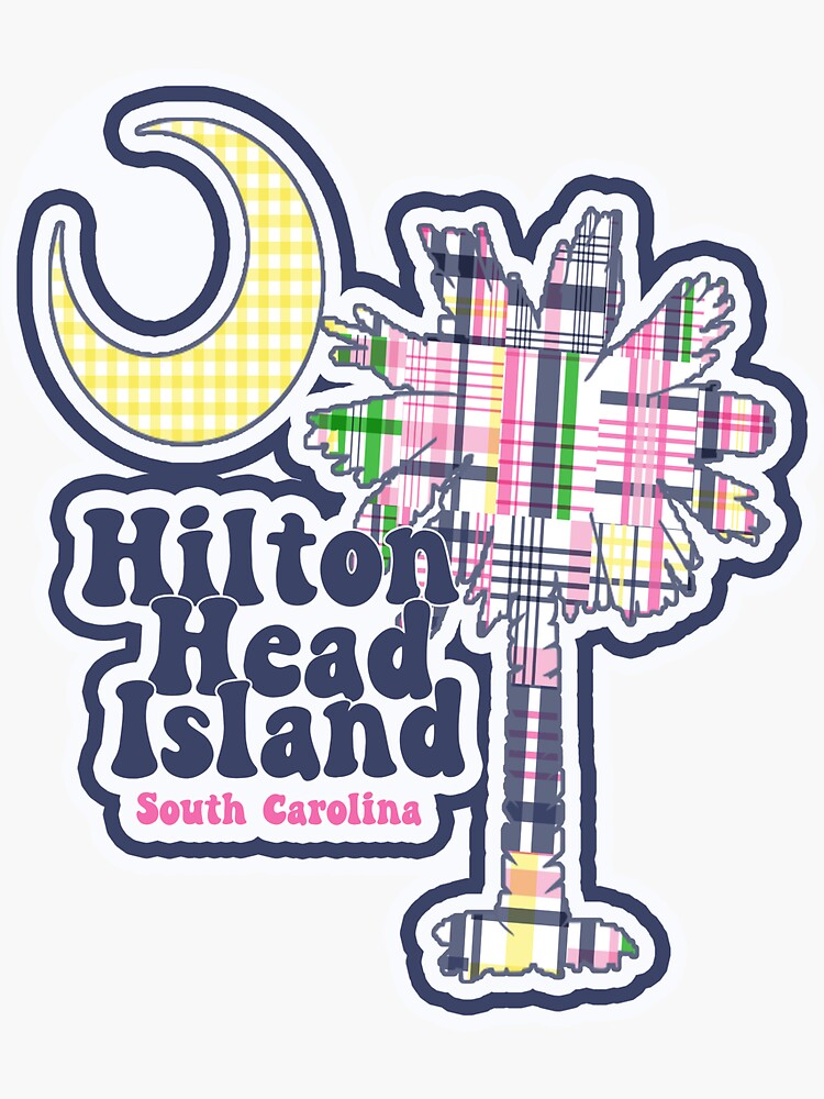 "Hilton Head Island South Carolina Palm and Moon Sticker Madras Plaid ...