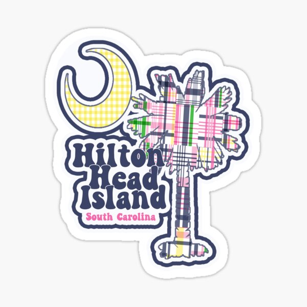 "Hilton Head Island South Carolina Palm and Moon Sticker Madras Plaid ...