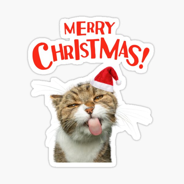 "Merry Christmas, Funny Cat V1" Sticker for Sale by CorneliusDesign ...
