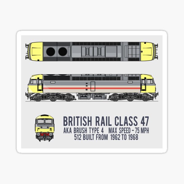 "British Rail Class 47 Brush Type 4 Locomotive Diagram Gift" Sticker ...