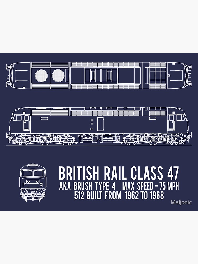 "British Rail Class 47 Brush Type 4 Locomotive Blueprint Diagram Gift ...