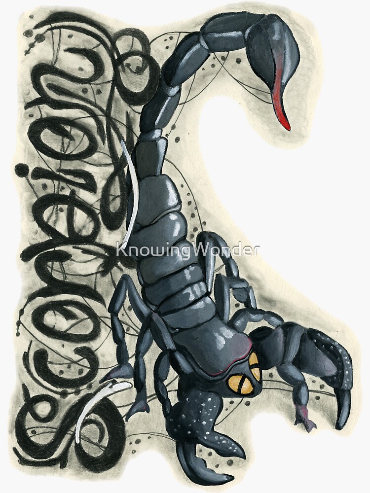 "Forest scorpion with lettering" Sticker for Sale by KnowingWonder ...