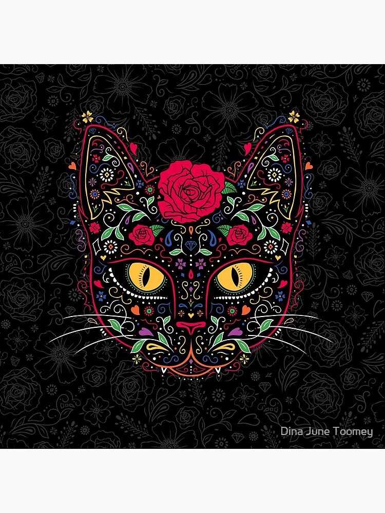"Day of the Dead Kitty Cat Sugar Skull" Throw Pillow by dinafiala ...