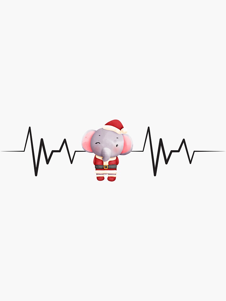 "Christmas Cute Elephant Heartbeat Pulse Heart Line ECG" Sticker for ...