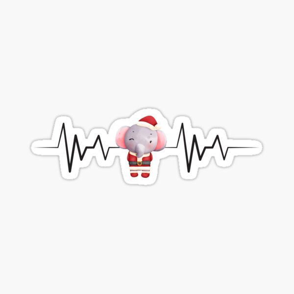 "Christmas Cute Elephant Heartbeat Pulse Heart Line ECG" Sticker for ...