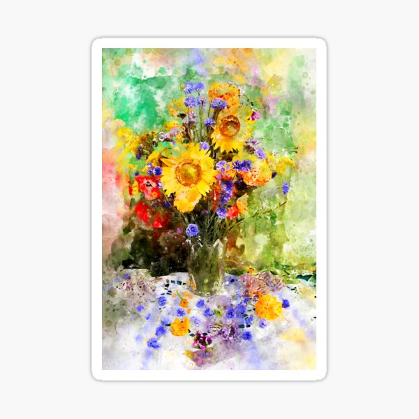 "Watercolor Vintage Retro Colorful Hand-painted Flowers - Goldenrod ...