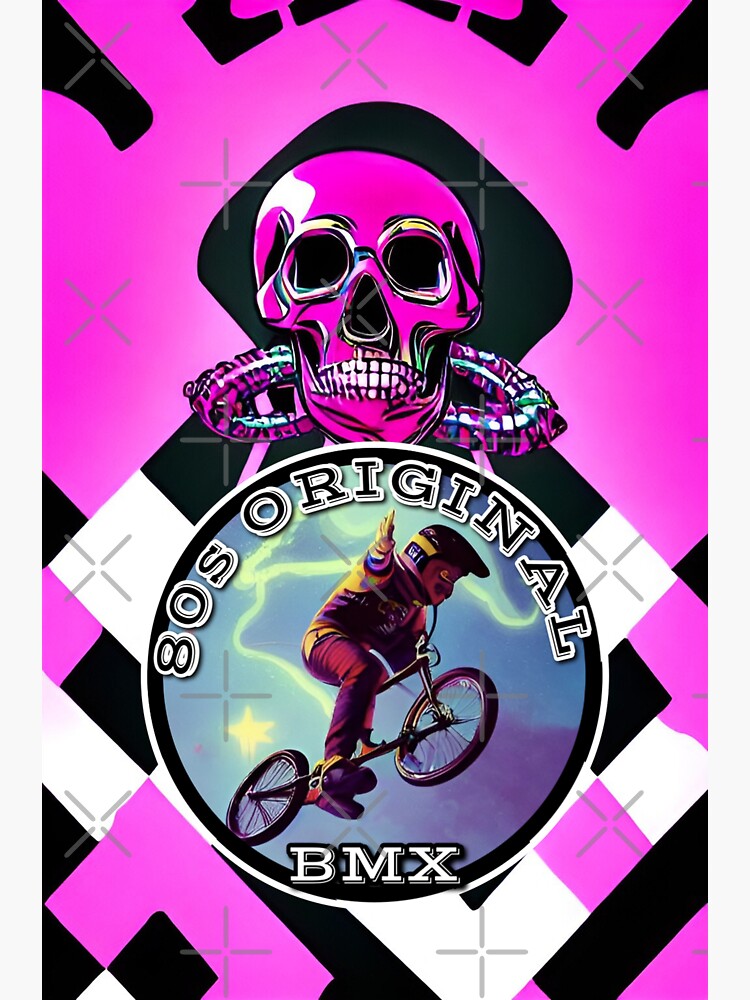 "Pink classic skulls 1980s BMX art print" Sticker for Sale by ...