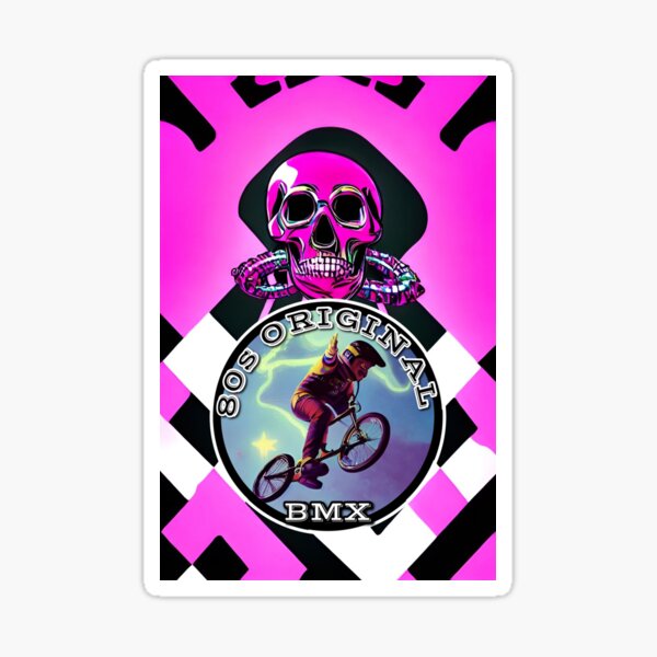 "Pink classic skulls 1980s BMX art print" Sticker for Sale by ...