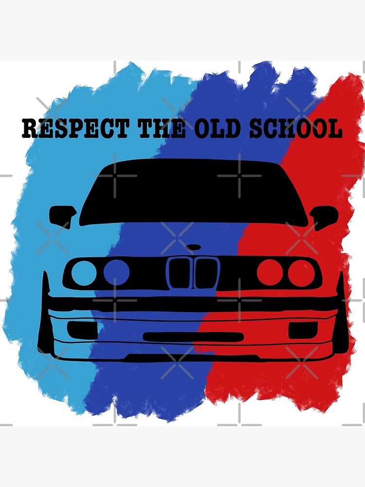 "AESTHETIC LOGO OF A CLASSIC CAR BLUE SKY BLUE RED E30 SAYS RESPECT THE ...