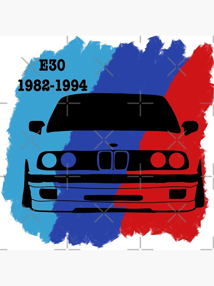 "AESTHETIC LOGO OF A CLASSIC CAR BLUE SKY BLUE RED E30 SAYS E30 1982 ...