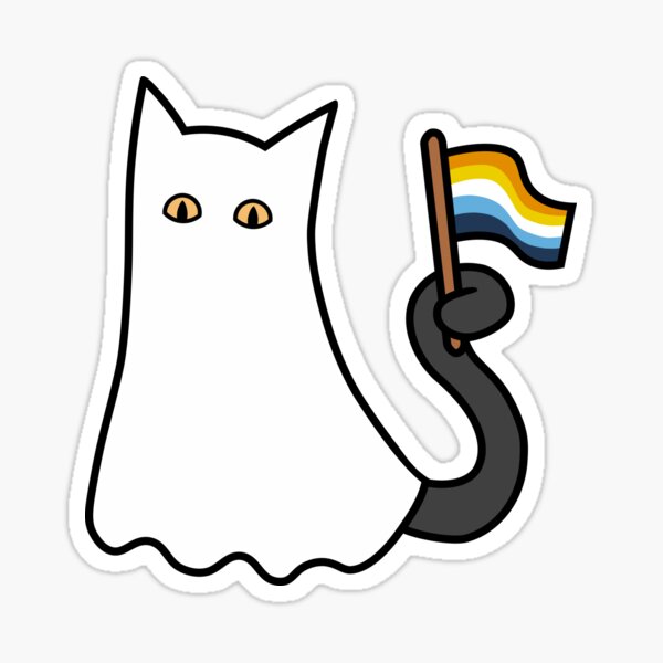 "Aromantic asexual pride ghost cat with aroace pride flag (orange and ...