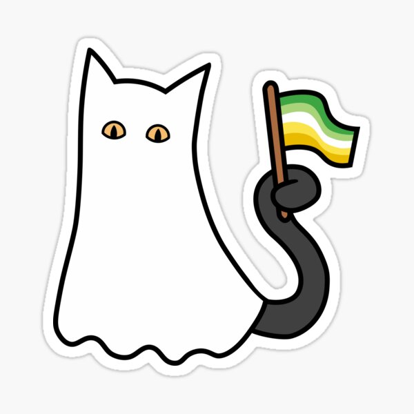 "Aroallo pride ghost cat with pride flag" Sticker for Sale by lunyssa ...